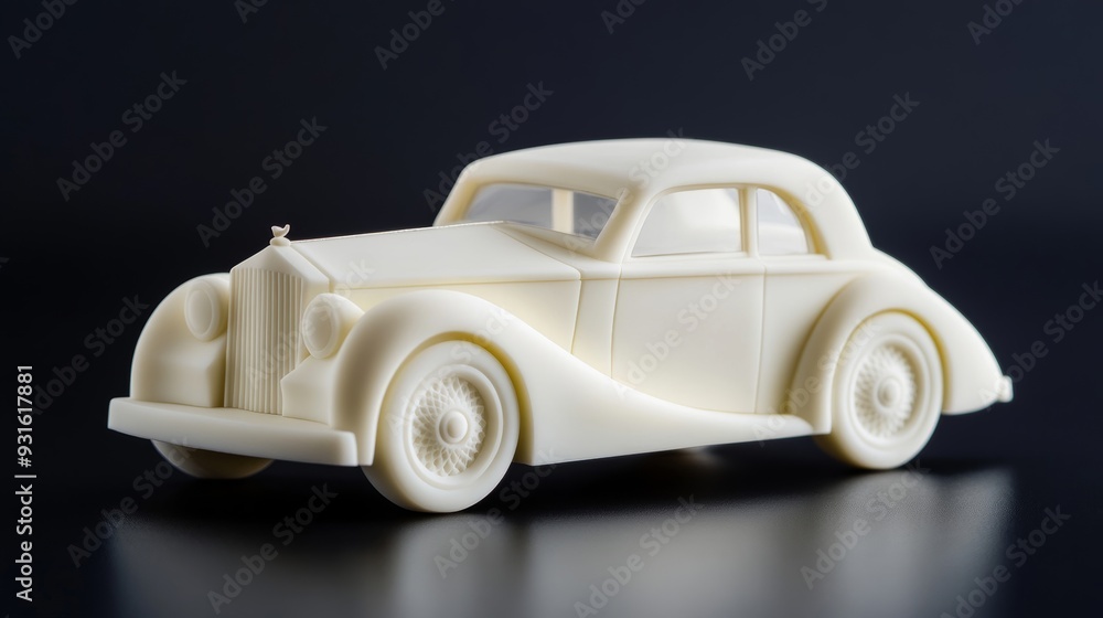 Butter sculpture of a classic car with smooth curves and precise ...