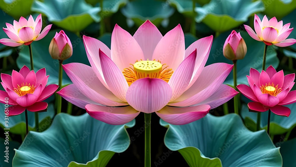 Lotus flowers in different color combinations and stages of growth ...