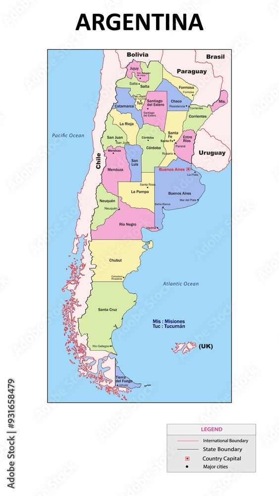 Argentina Map. State and union territories of Argentina with ...
