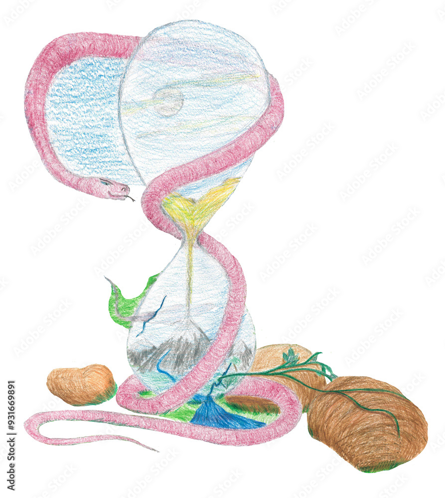 Long snake turns around a large hourglass. Symbol of Chinese New Year ...