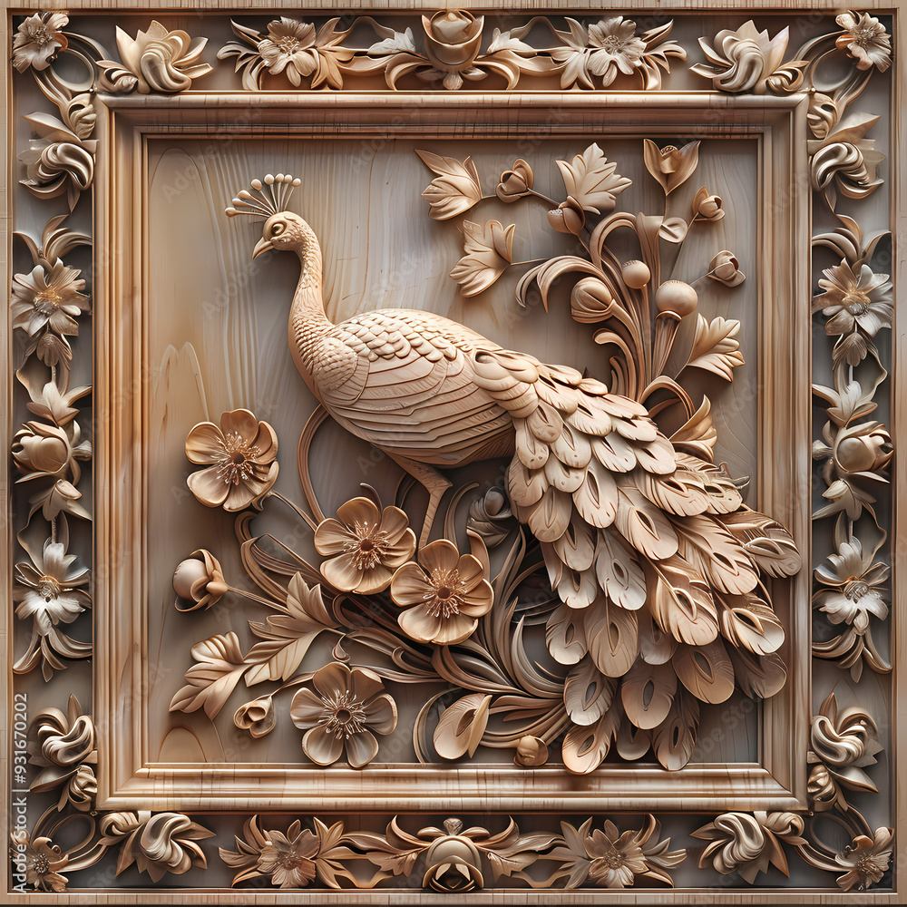 Art nouveau artistic image of peacock in a round shape,Luxurious ...