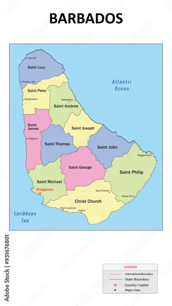 Barbados Map. State and union territories of Barbados with neighbouring ...