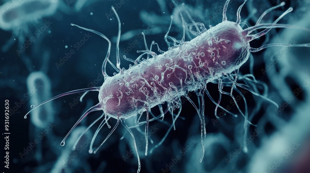 Bacterial flagella are seen rotating rapidly, allowing the ...