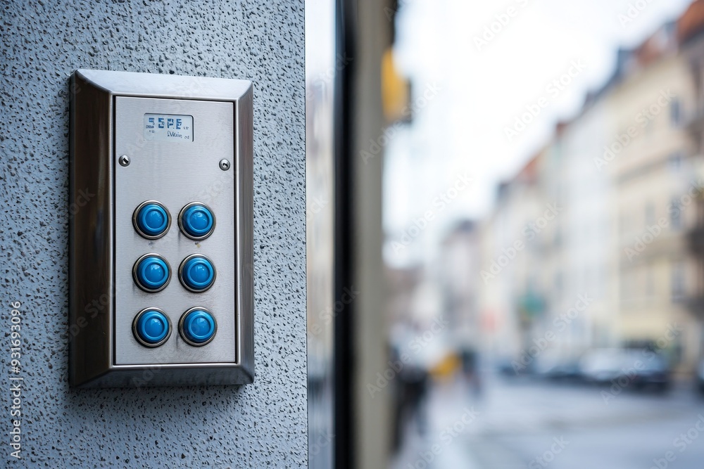 This is a close-up of a security code device with numbered buttons ...
