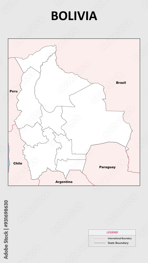 Bolivia Map. Political map of Bolivia with state border in outline ...
