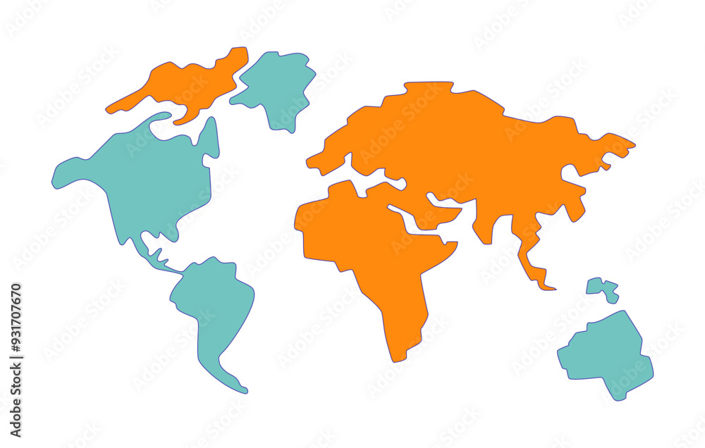Simplified world map 2D cartoon object. Natural science school course ...