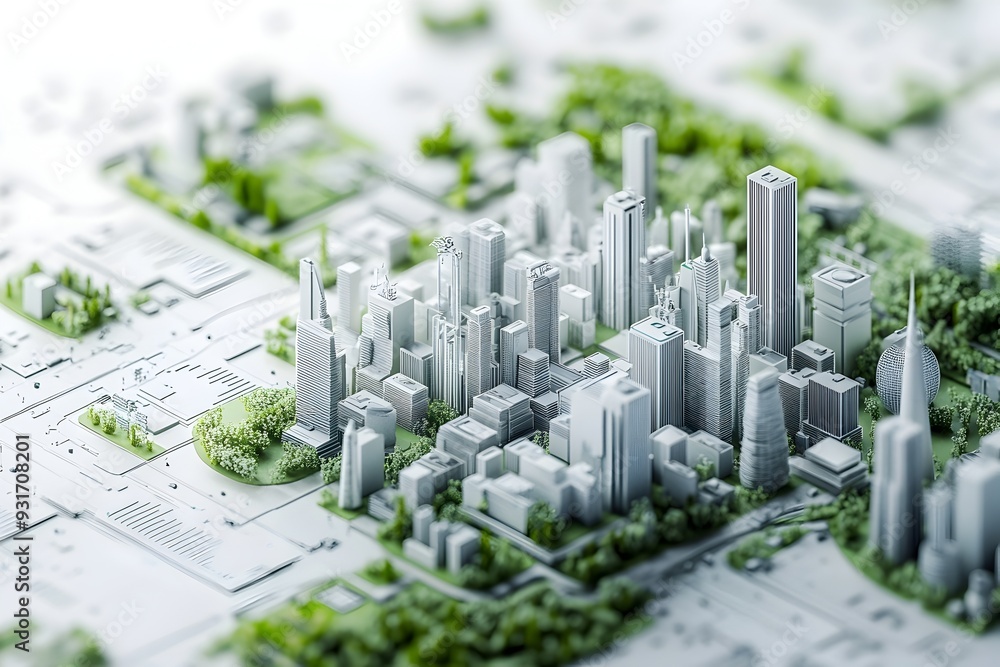 Sleek Minimalist 3D Rendering of a Complex Urban Network Visualizing Sustainable City Design ...