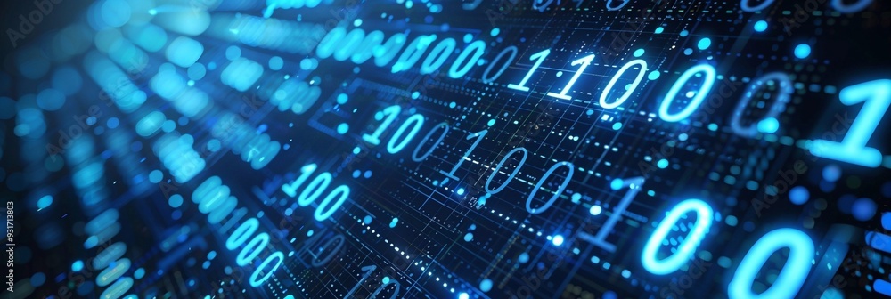 AI tech background. Blue binary code and digital circuits converge ... AI tech background. Blue binary code and digital circuits converge ...