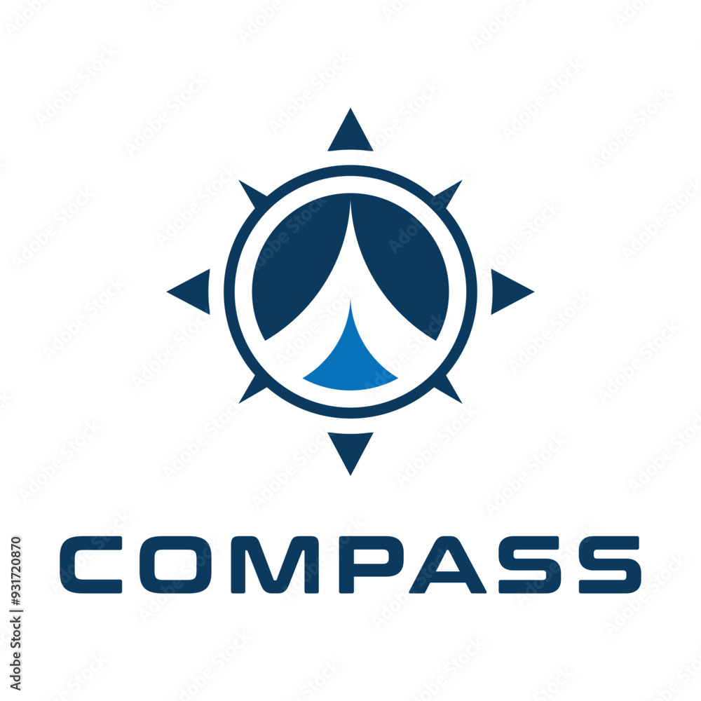 This is a simple flat logo of a compass rose in blue color that looks ...