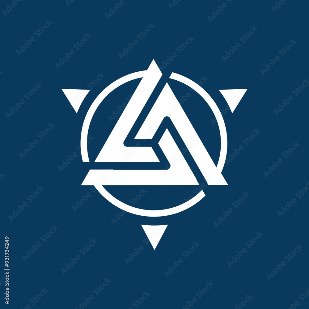 This is a simple flat logo of a compass rose with a Penrose triangle in ...