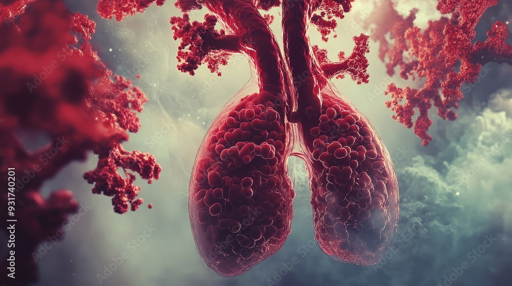 Arterial blood undergoing oxygenation within the lungs, highlighting ...