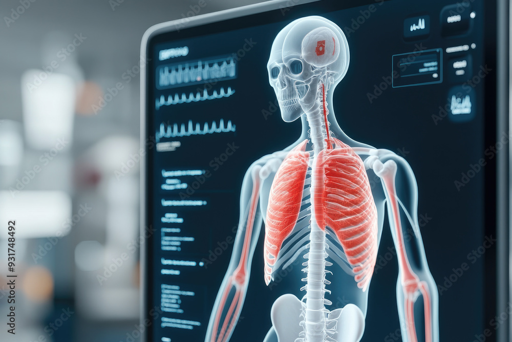 Interactive digital anatomy display, showcasing human skeletal and ...