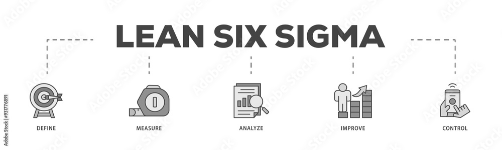 Lean six sigma icons process structure web banner illustration of ...