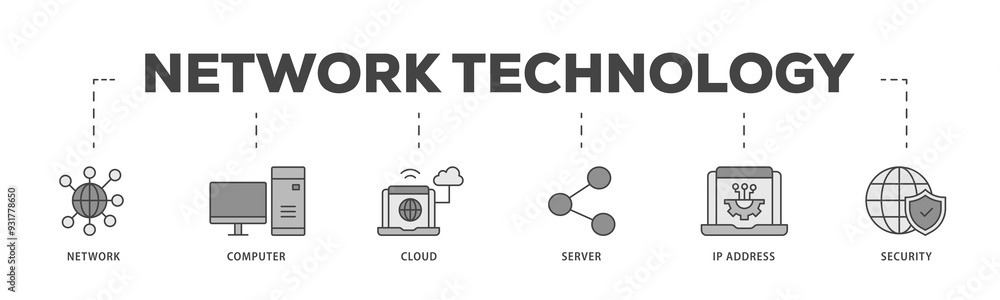 Network technology icons process structure web banner illustration of ...