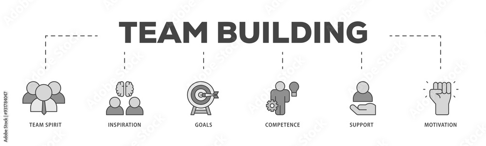 Team building icons process structure web banner illustration of team ...
