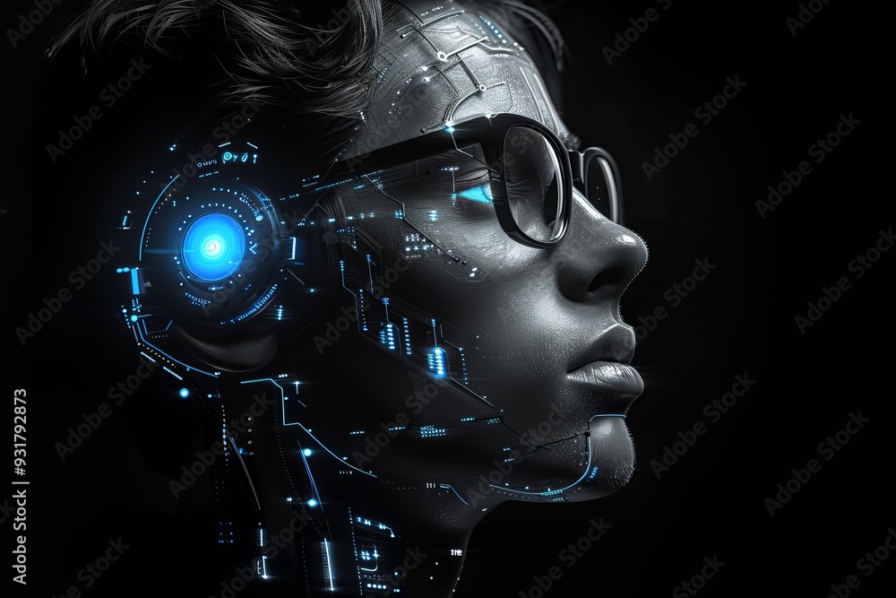 A human and an artificial intelligence robot facing each other, with ...