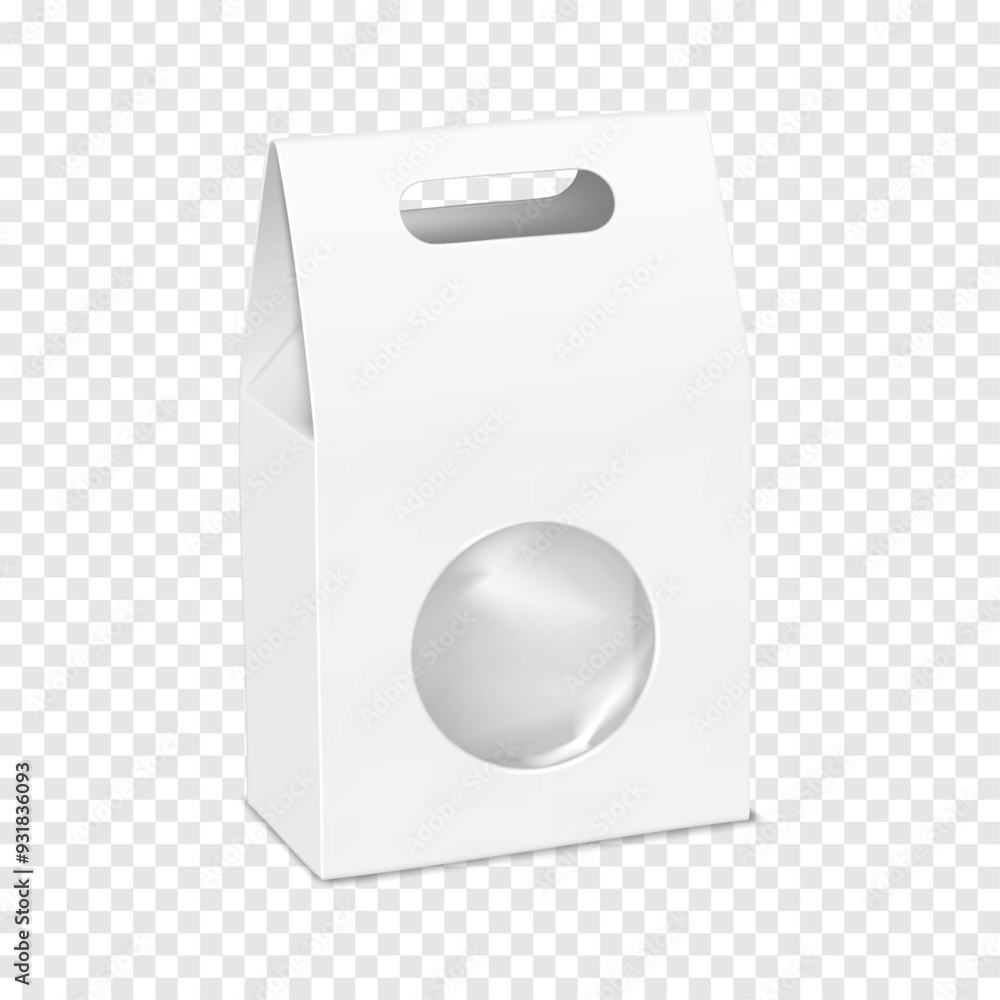 White blank folding cardboard gable box with clear plastic window and ...