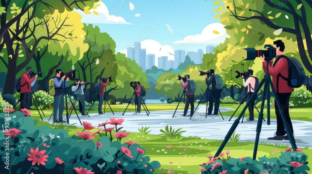 Colorful World Photography Day cartoon vector illustration featuring a ...