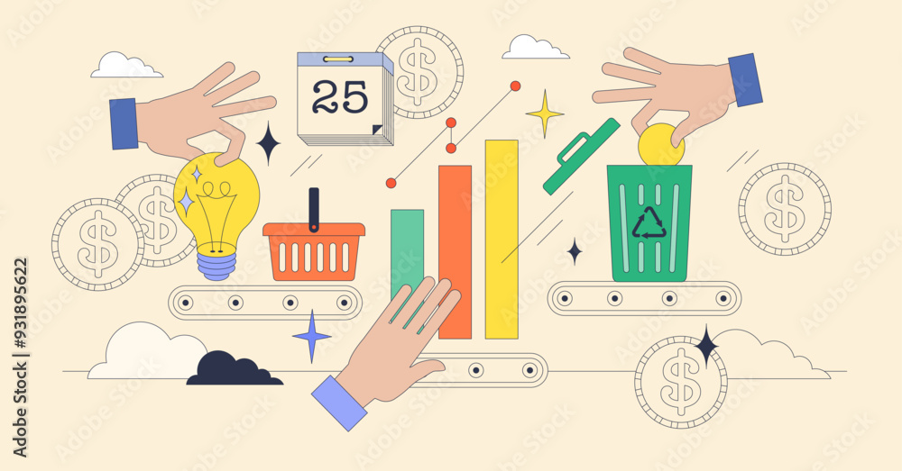 Product lifecycle from idea to disposal phases tiny neubrutalism ...