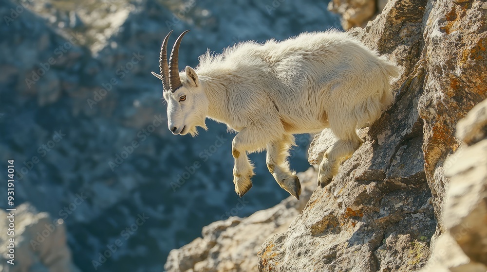 An agile mountain goat scaling steep rocky cliffs with ease, showcasing ...