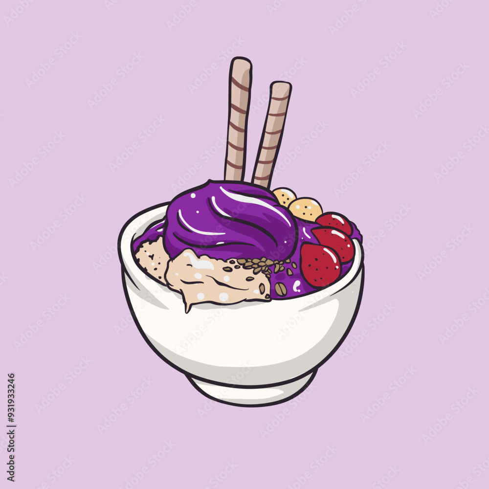 Vetor Cartoon Acai Bowl Vector Illustration do Stock | Adobe Stock