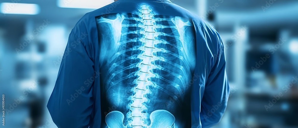 Diagnostic X-ray of the lumbar spine and pelvis, providing a clear view ...