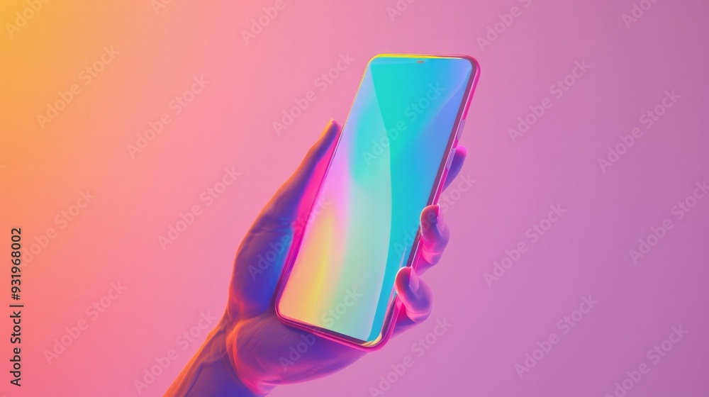 hand holding a smartphone, full-body shot, isolated on white ...