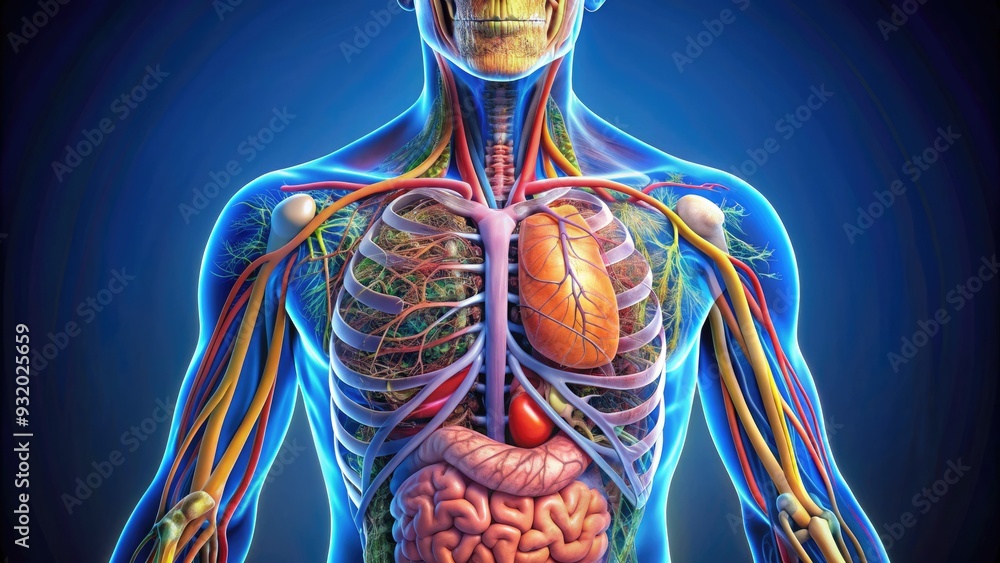 Colorful 3D illustration of the human body's internal anatomy ...