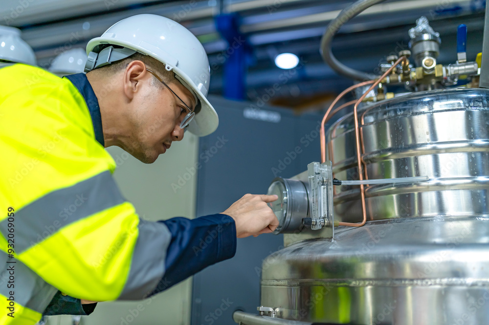 Asian engineer working at Operating hall,Thailand people wear helmet ...