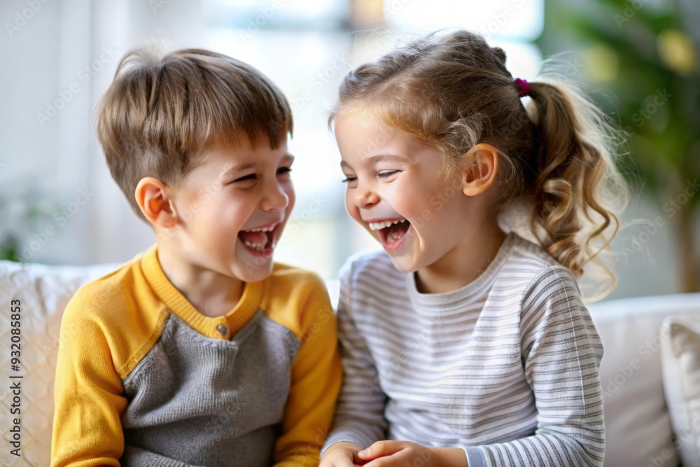 Laughing Siblings Together - Two siblings laughing together, sharing a ...