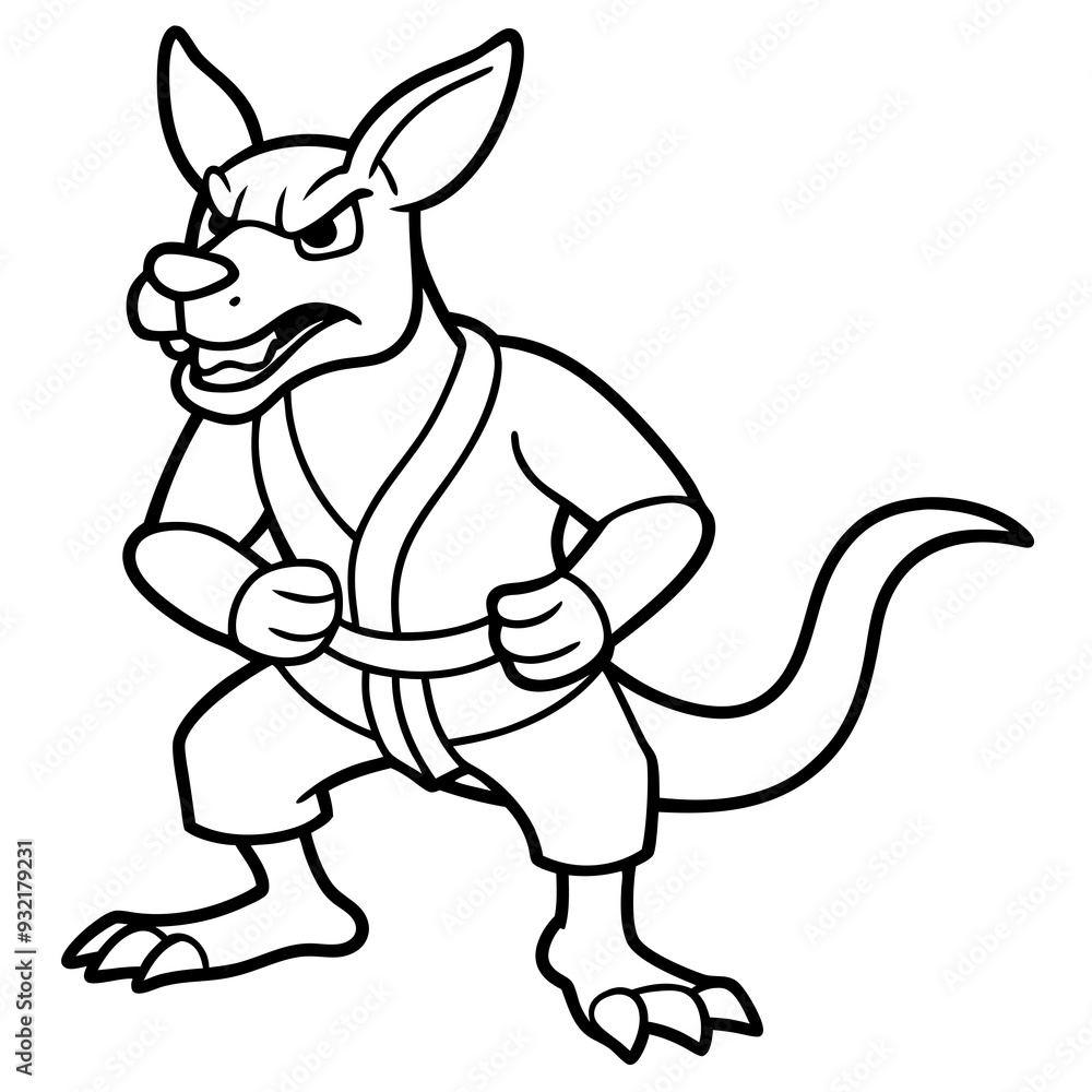 Angry Karate kangaroo White Background line art vector illustration ...