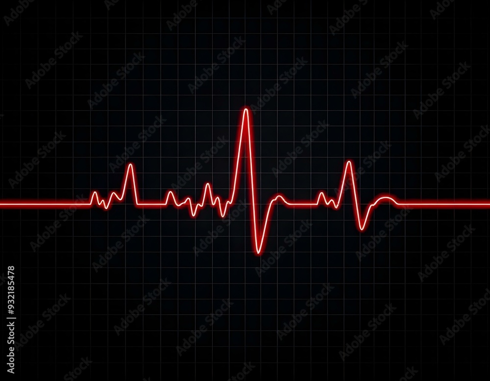 heartbeat graph background with a bold, red heartbeat line on a dark ...