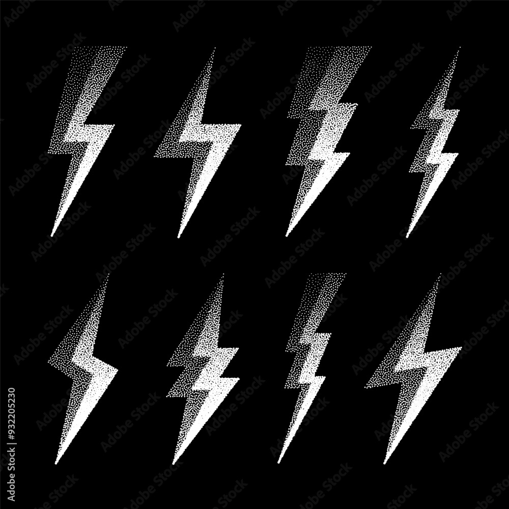 Lightning bolt icons collection. Dotted flash symbol, thunderbolt ...