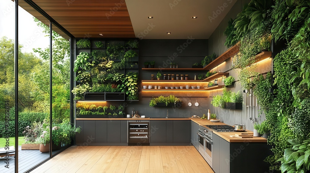 lush vertical garden integrated into modern kitchen design living wall ...