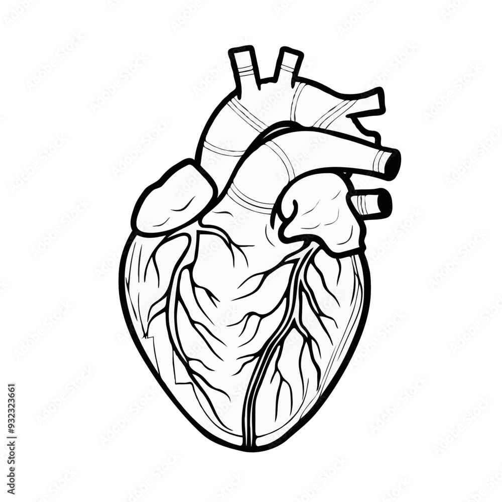 Anatomical Heart Illustration Depicting Detailed Human Heart Structure ...