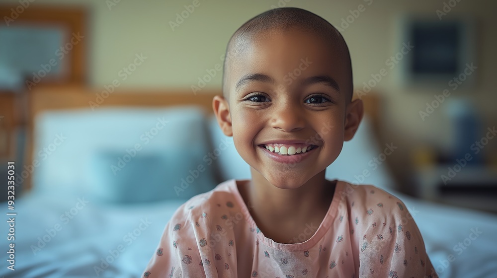 A young sick girl chemotherapy patient in cancer remission in hospital ...