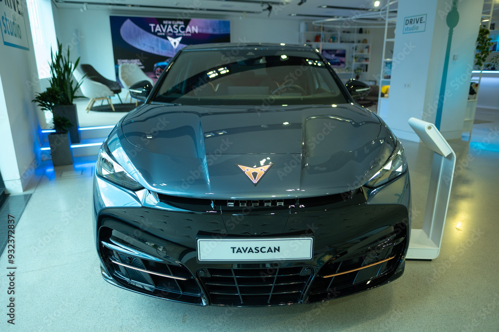 new blue fully electric Cupra Tavascan, Spanish crossover, sustainable ...