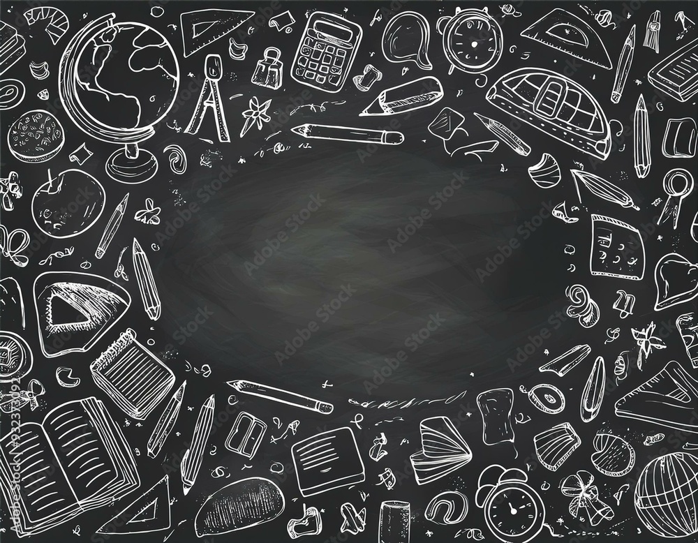 Back to school in chalk doodle style on blackboard. Template of a ...