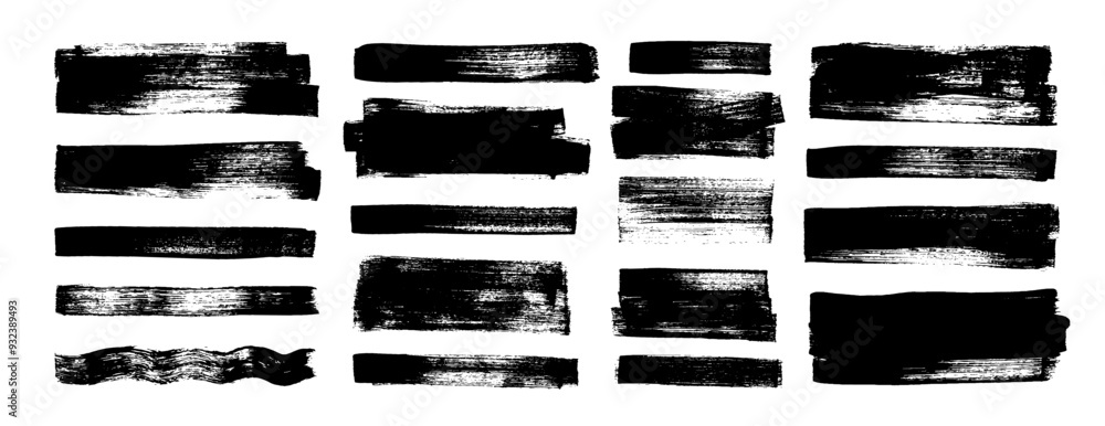 Collection of vector paint bold brush strokes, hand drawn thick grunge ...