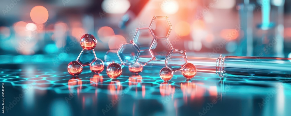 Chemical structure, holographic inorganic compound analysis, futuristic ...