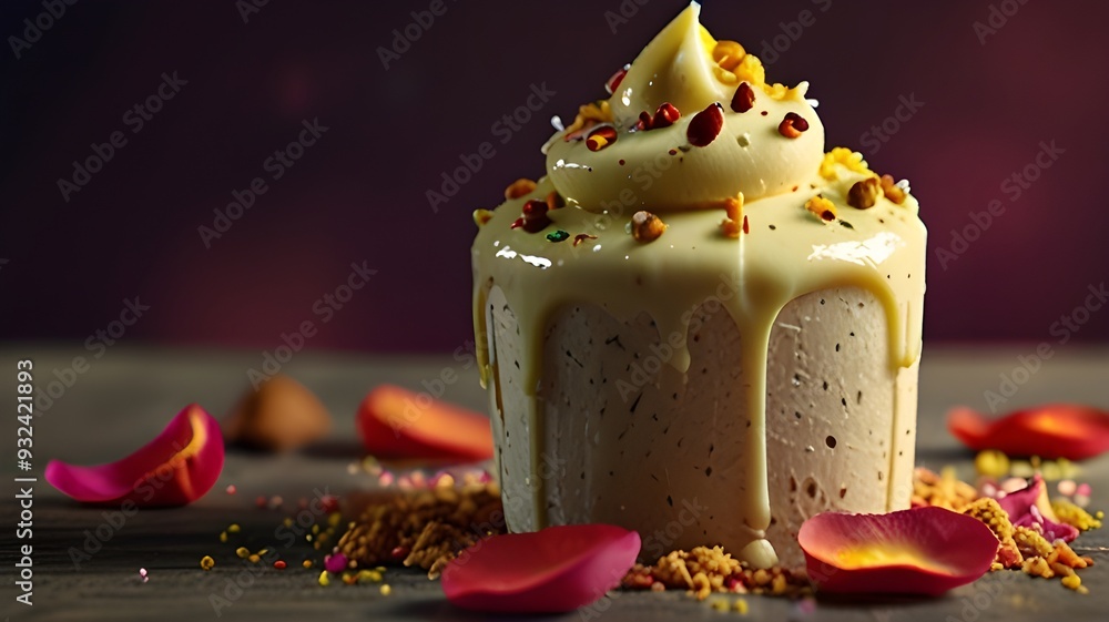 A close-up, 3D and HD image of Asian traditional sweet Malai Kulfi ...