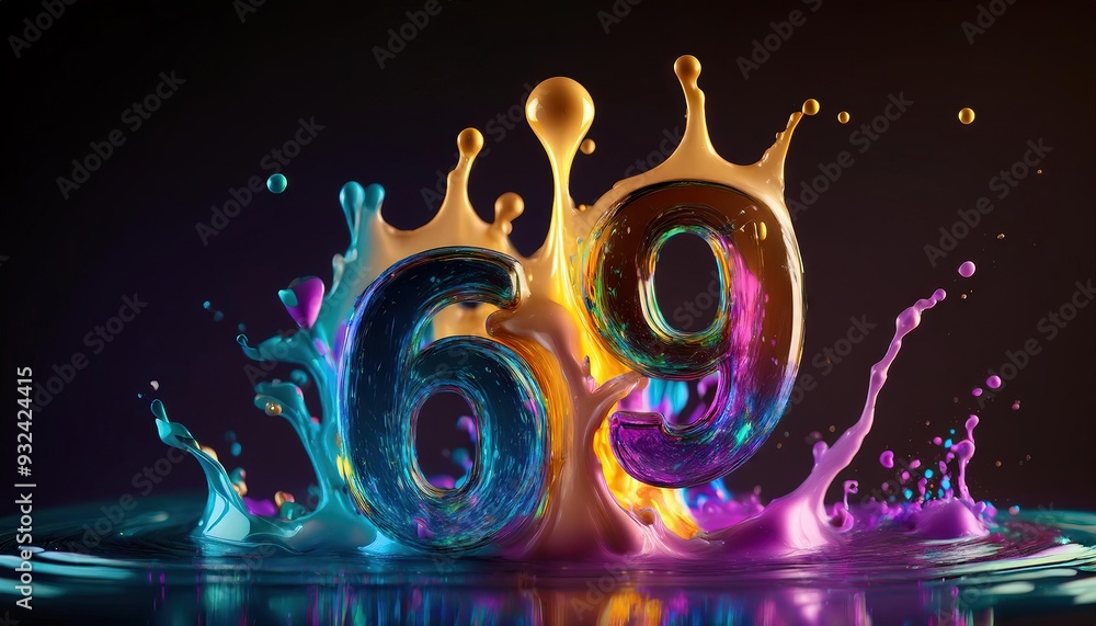 Colorful Water Splash Art Featuring Number 69 Stock Illustration ...