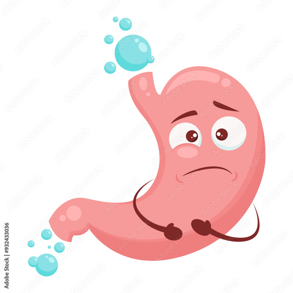 Bloated stomach cartoon character vector illustration isolated on white ...
