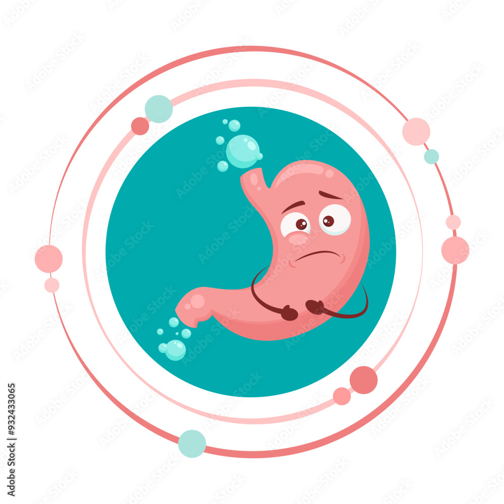 Bloated stomach cartoon character vector illustration isolated on white ...