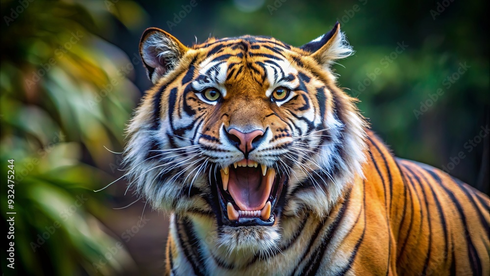 Roaring tiger showing its teeth aggressively , wildlife, predator ...