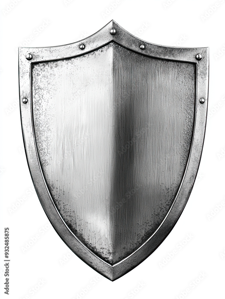 Silver Shield Isolated on White Background – Shiny Metallic Shield with ...