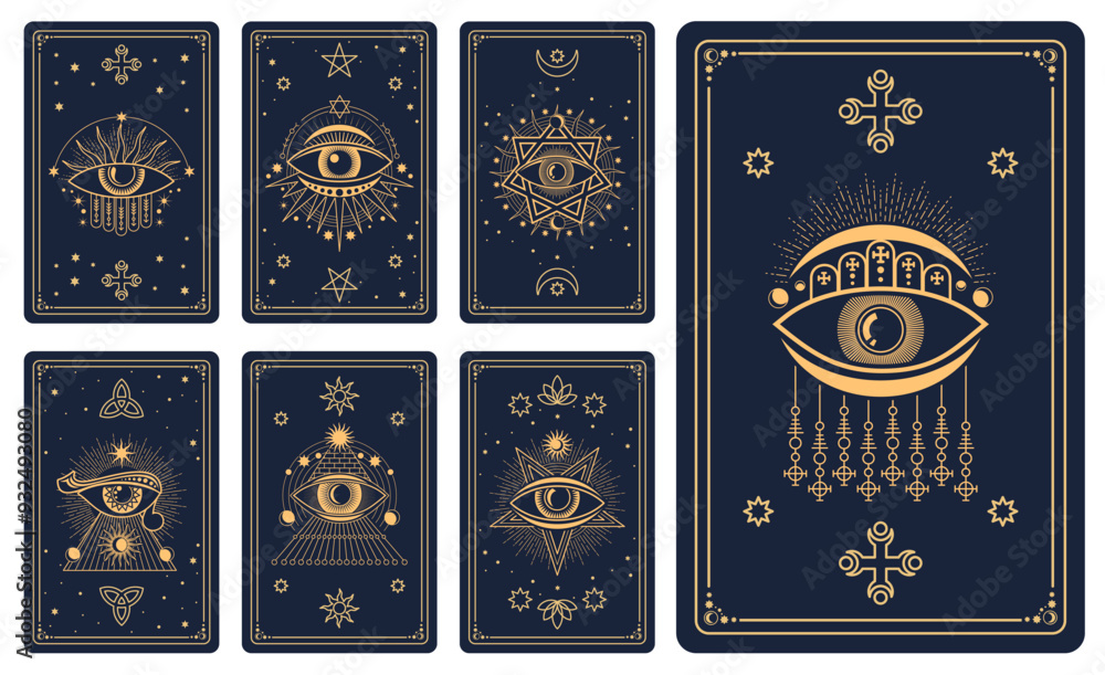Magic tarot cards with esoteric symbols for reverse decks, vector ...