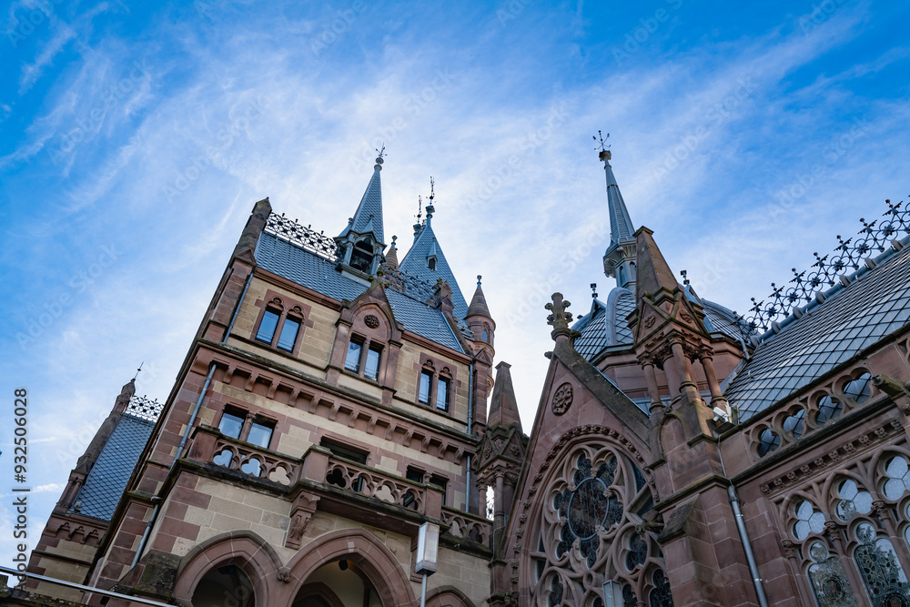 Drachenfels Castle's Gothic facade and spires stand tall against the ...