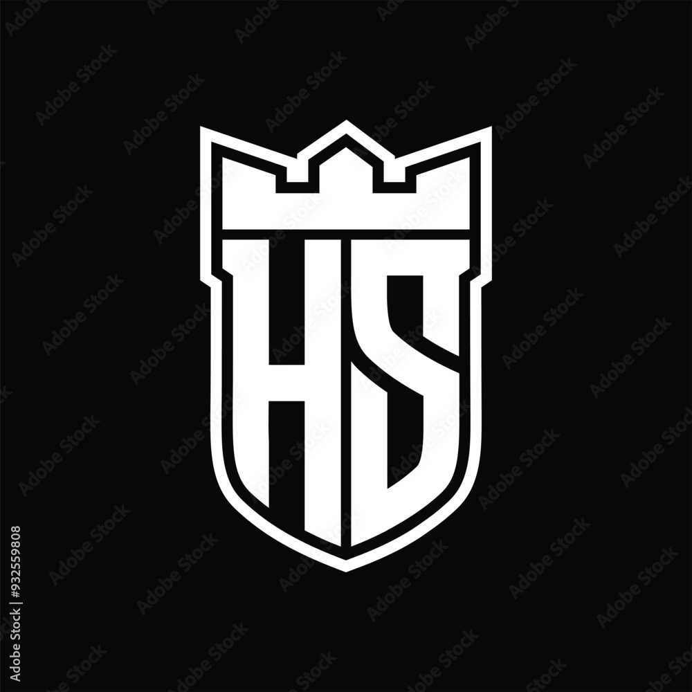 HS Logo shield shape with geometric crown inside white outline on black ...