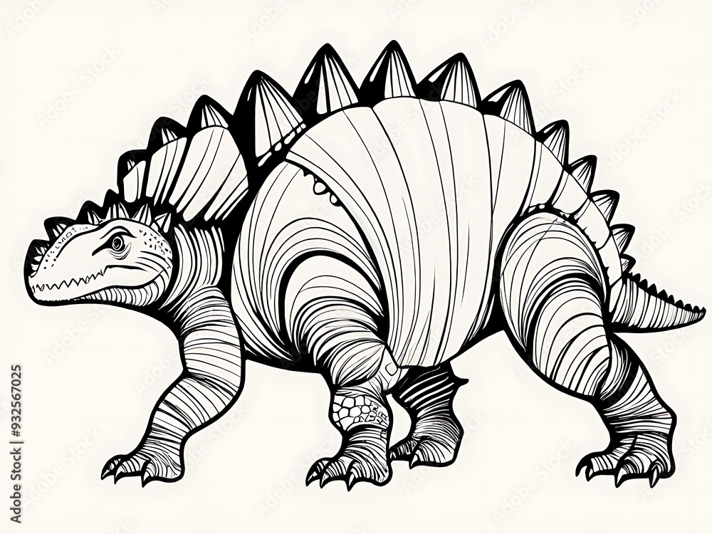 Minimalist Line Drawing of an Ankylosaurus Shaped Like a Pencil Shaving ...